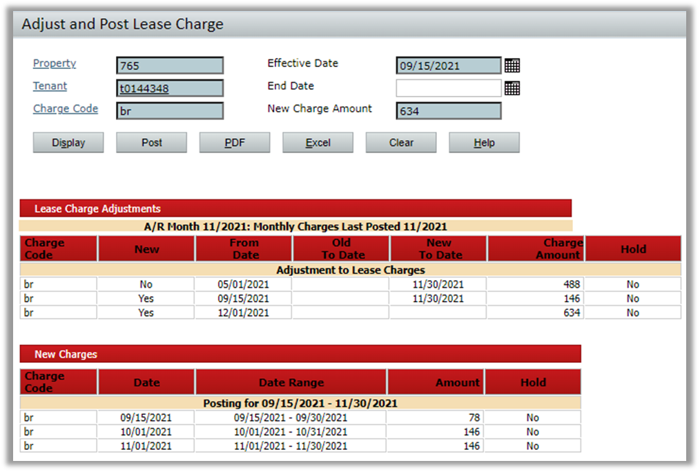 Adjust and Post Lease Charges - Affordable